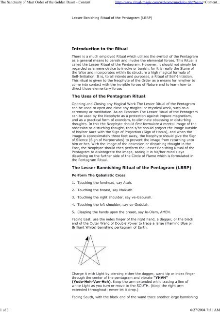 Golden Dawn Lesser Banishing Ritual of the Pentagram