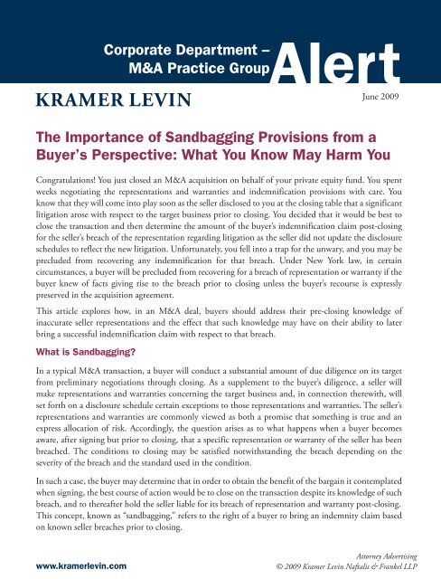 The Importance of Sandbagging Provisions from a Buyer's Perspective