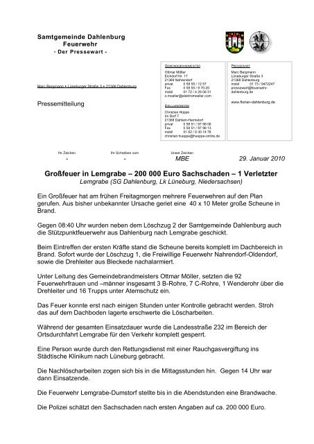 Bericht lesen - bei der Kreisfeuerwehr LÃ¼neburg