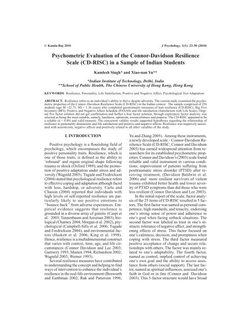 Psychometric Evaluation of the Connor-Davidson Resilience Scale ...