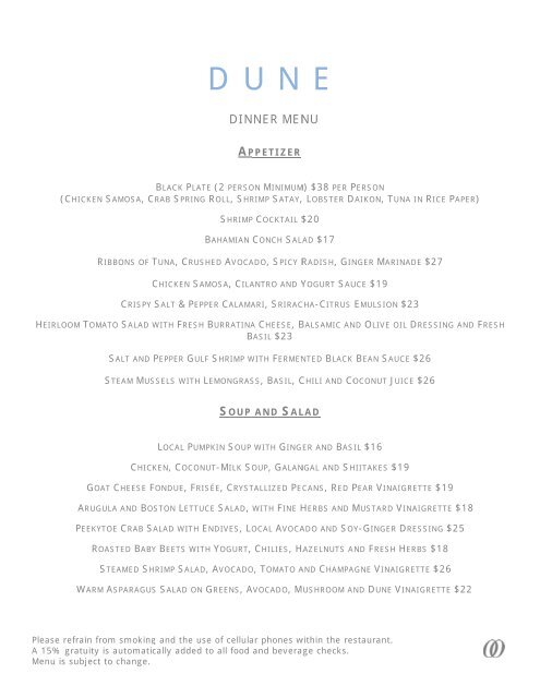 View Dinner Menu - One&Only Ocean Club