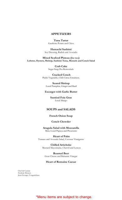 Cafe Martinique Atlantis Menu