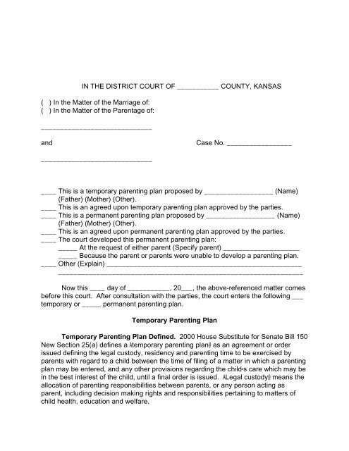 Parenting Plan Form Kansas Judicial Branch