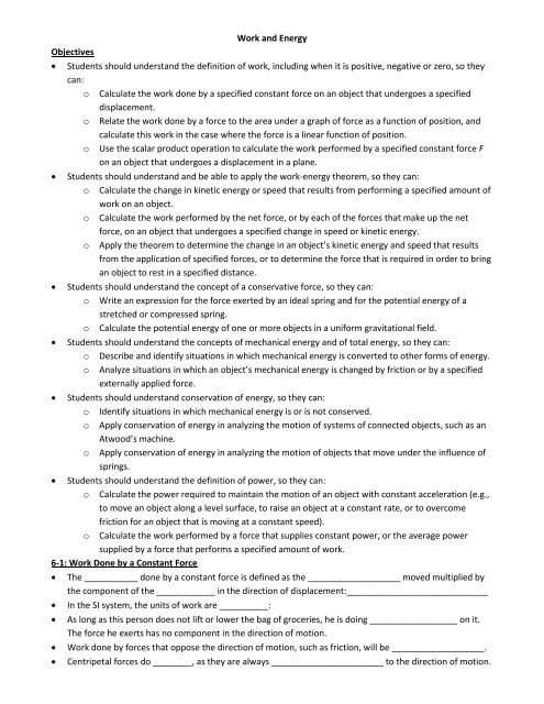 Work, Energy, and Power Notes