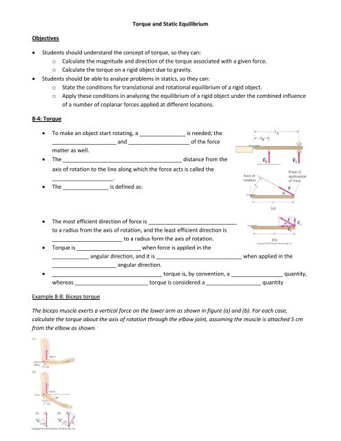 Torque and Static Equilibrium Notes