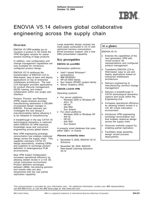 ENOVIA V5.14 delivers global collaborative engineering ... - IBM