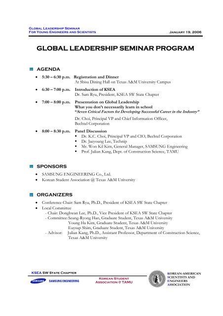 GLOBAL LEADERSHIP SEMINAR PROGRAM - Korean-American ...