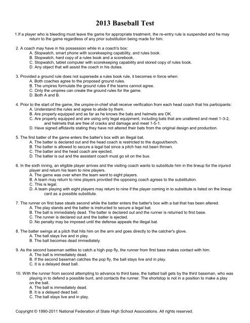 2013 Baseball Test - kshsaa