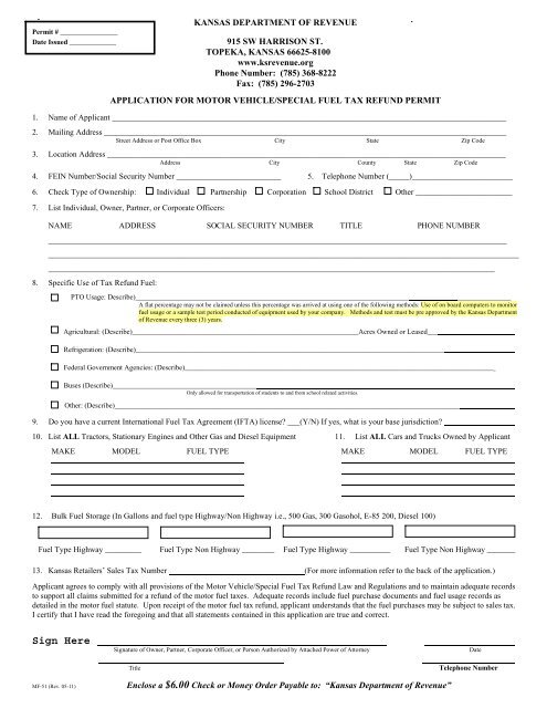 Motor Vehicle-Special Fuel Tax Refund Application - Kansas ...