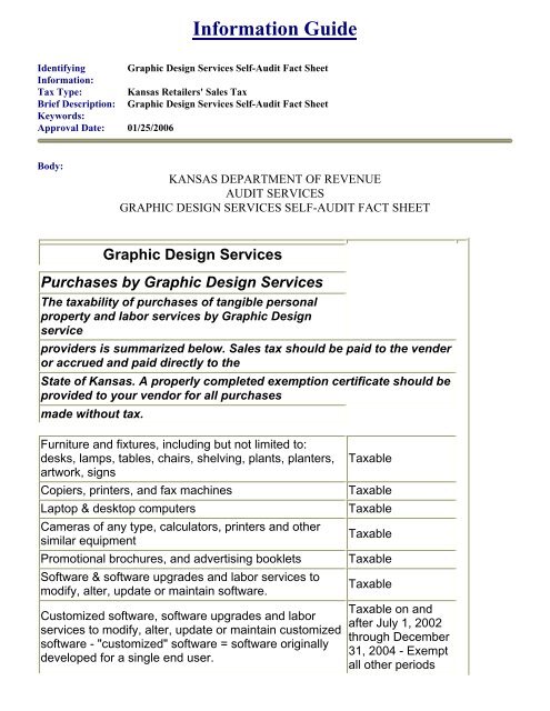 Information Guide Graphic Design Services Self-Audit Fact Sheet