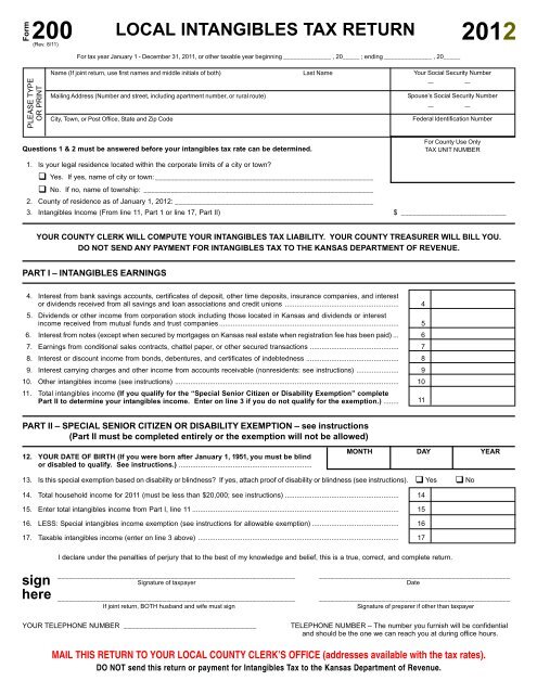 Form 200 Local Intangibles Tax Return and Instructions - Kansas ...
