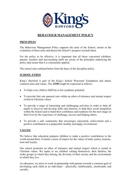 Behaviour Management Policy - The King's School
