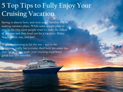 5 Top Tips to Fully Enjoy Your Cruising Vacation
