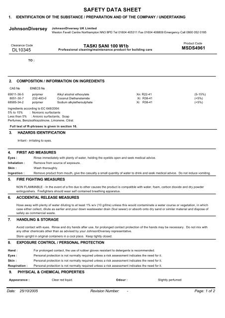 Taski Sani 100 - Alliance Disposables