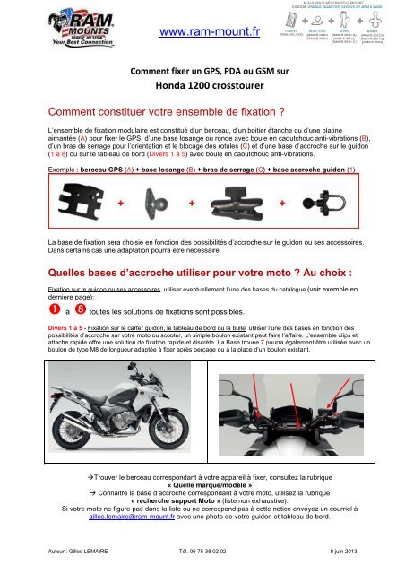Honda 1200 crosstourer - RAM Fixation guidon - RAM Mount