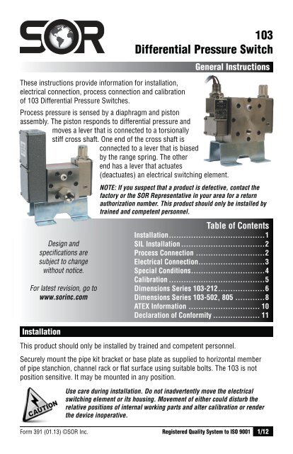 103 Differential Pressure Switch - SOR Inc.