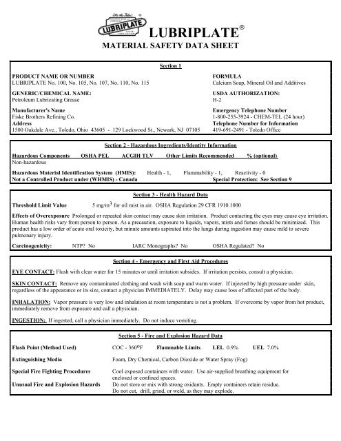 Lubriplate MSDS Sheet - A-Dec