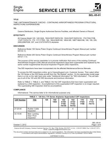 Cessna Service Letter SEL-57-01 Revision 1
