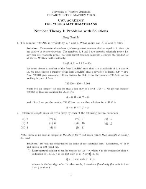 Number Theory I: Problems with Solutions