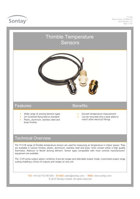 Thimble Temperature Sensors - Sontay