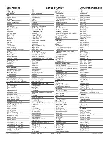 Printable Karaoke Song List (PDF)