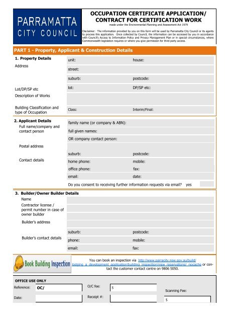 Occupation certificate application - Parramatta City Council