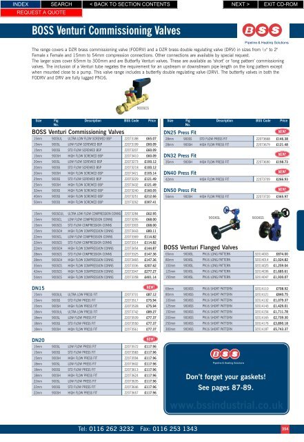 BOSS Venturi Commissioning Valves - BSS Price Guide 2010