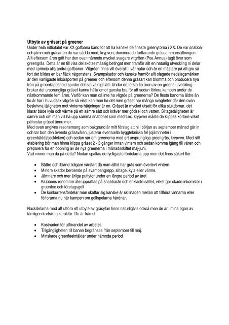 Utbyte av grÃ¤sart pÃ¥ greener - Golf.se