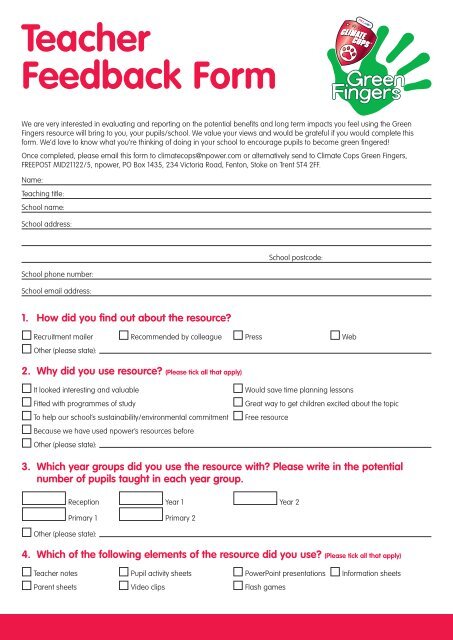Teacher Feedback Form - Npower