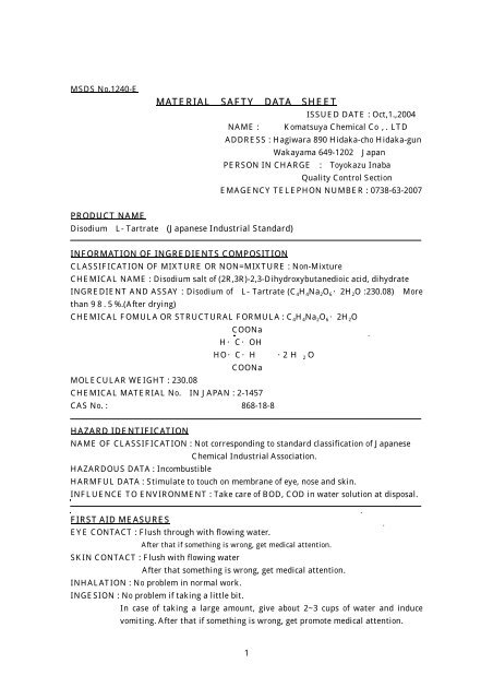 MATERIAL SAFTY DATA SHEET
