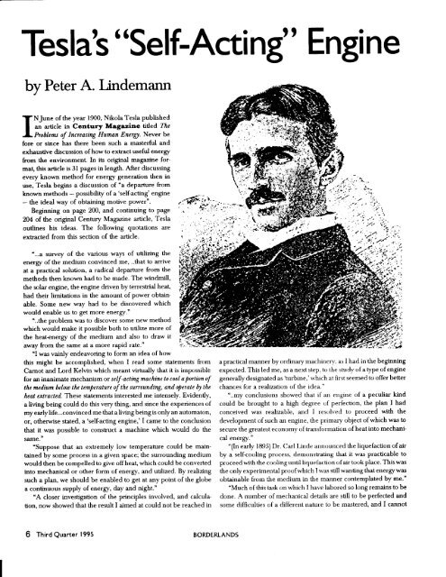 Tesla's Self-Acting Engine - Free Energy