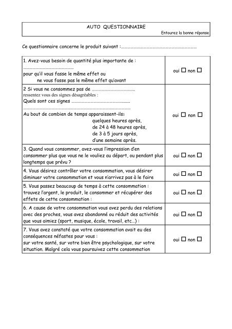 Auto questionnaire dÃ©pendance