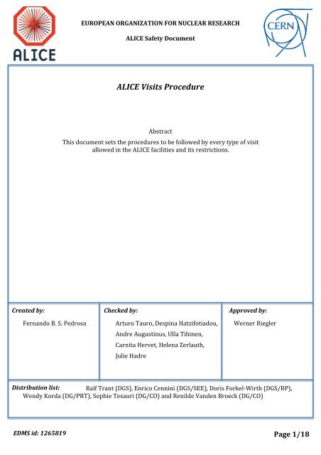 ALICE Visits Procedure - Alice - CERN
