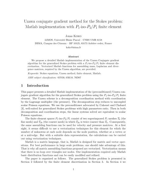 Uzawa Conjugate Gradient Method For The Stokes Problem Matlab 9531