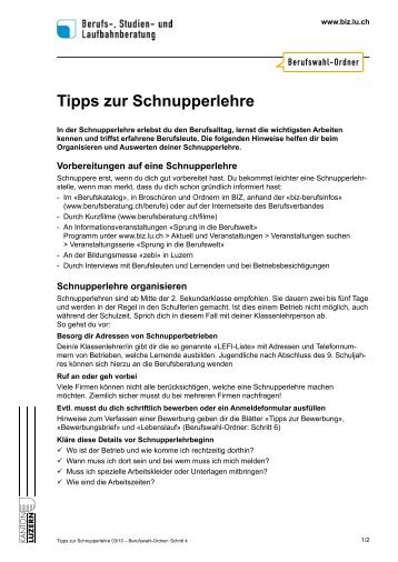 Schnupperlehre Gesuchsformular