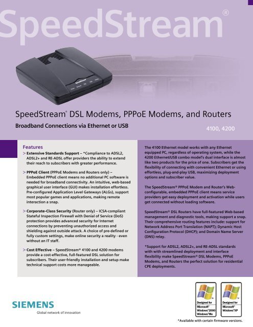 data sheet - The Siemens Speedstream 4200 Info Dump