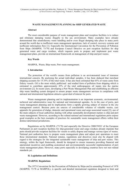 1 WASTE MANAGEMENT PLANNING for SHIP GENERATED ...