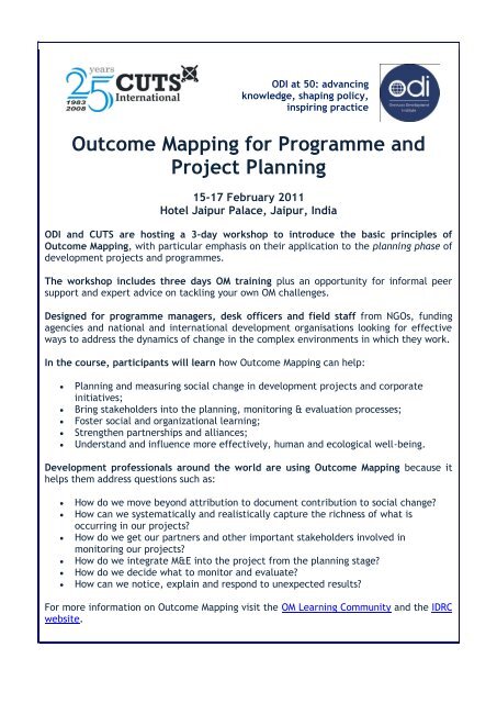 Outcome Mapping for Programme and Project Planning