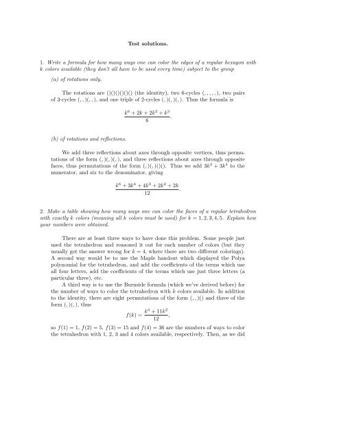 Test solutions. 1. Write a formula for how many ways one can color ...