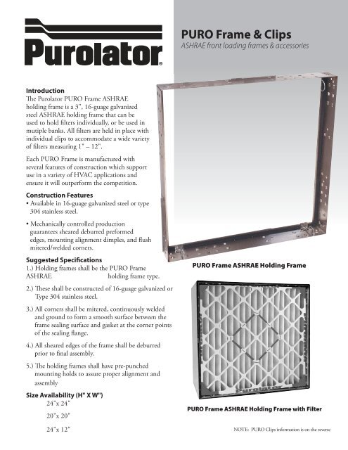 ASHRAE PURO Frame & Clips Brochure - Purolator Air Filtration