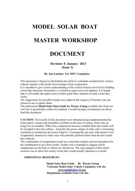 Model Solar Boat Guide - Victorian Model Solar Vehicle Challenge
