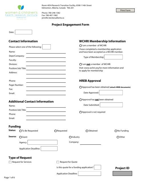 Project Engagement Form Contact Information Additional Contact ...