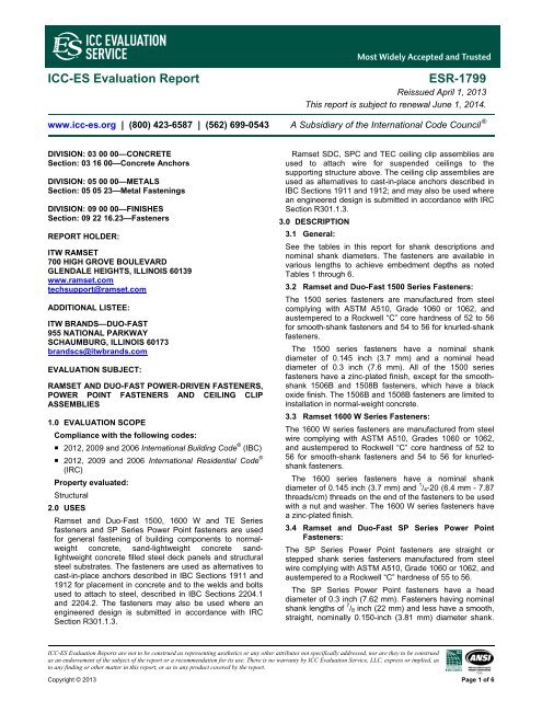 ESR-1799 - ITW Ramset - ICC-ES