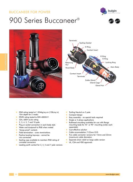 Bulgin Buccaneer 900 Series IP68 Waterproof Connectors