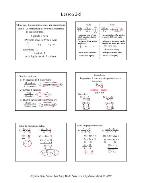 2-5 Solving Proportions - Math Slide Show