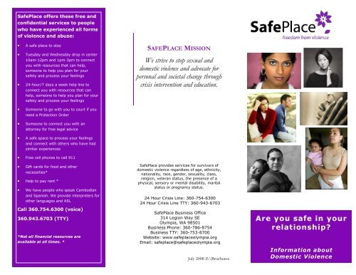 SafePlace Domestic Violence Brochure (English)