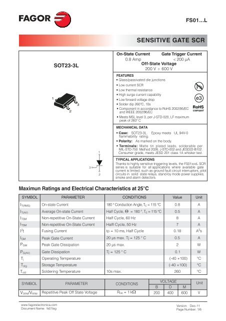 SENSITIVE GATE SCR - Fagor Electrónica
