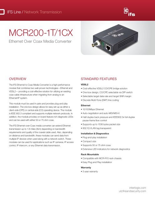 Ethernet Over Coax Media Converter Data Sheet - Interlogix