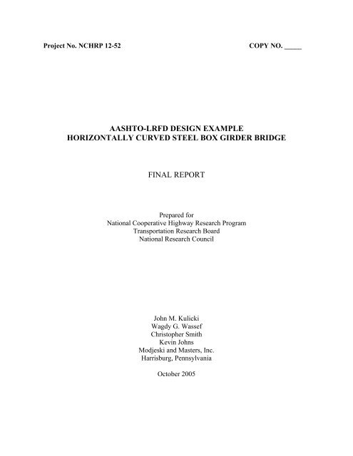 AASHTO-LRFD Design Example: Horizontally Curved Steel Box ...