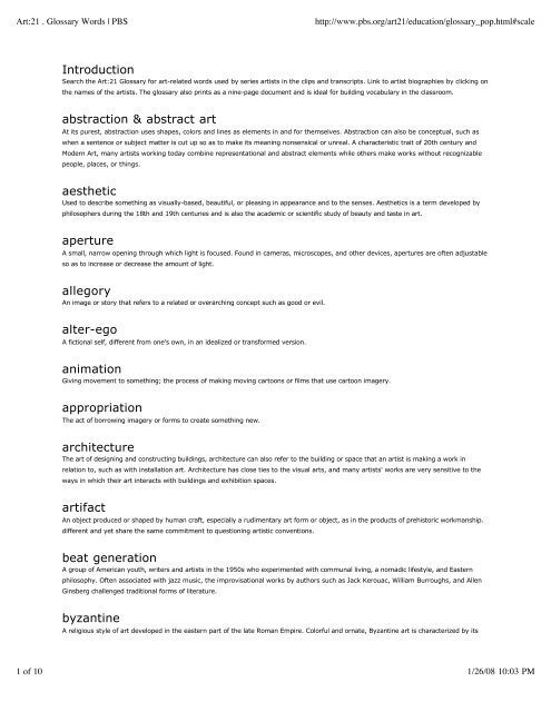 Art:21 . Glossary Words | PBS - College of Arts and Letters